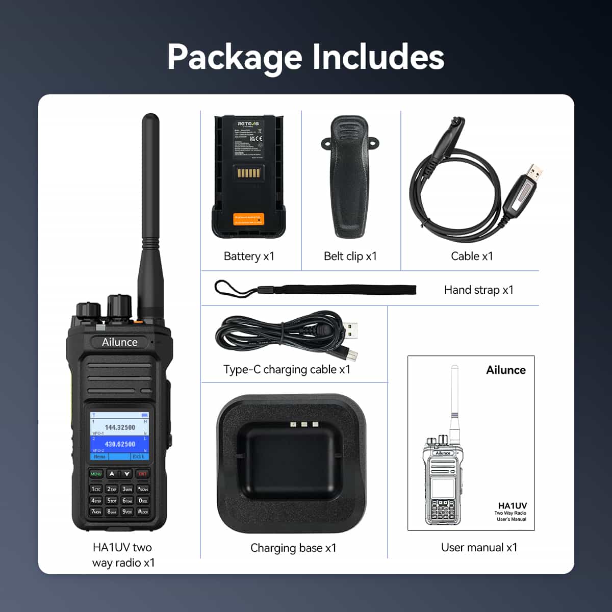 Retevis Ailunce HA1UV IP67 Long Range UHF VHF Dual Band Two Way Radio